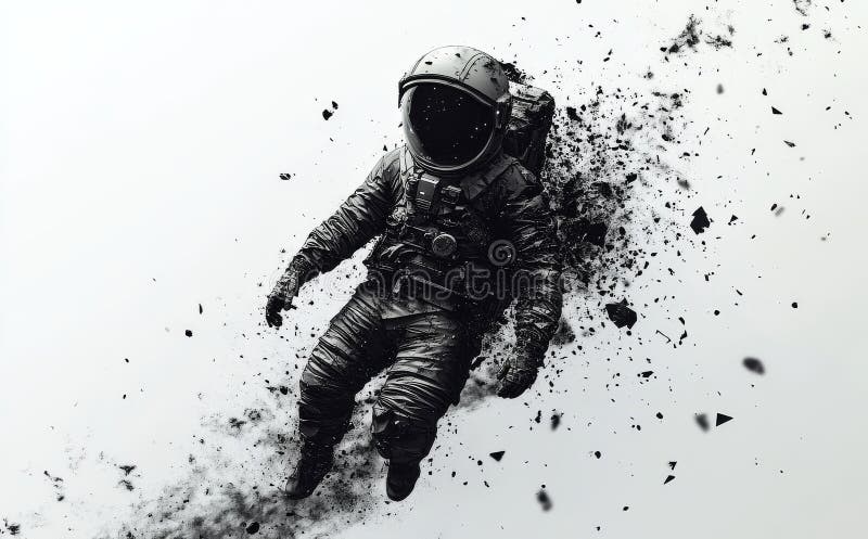 An Astronaut in Outer Space Modern Minimalist Art. Anaglyph, Dualtone ...