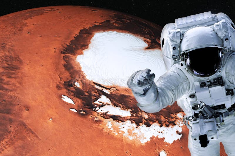 Astronaut in Outer Space Near Mars Planet of Solar System Stock Photo ...