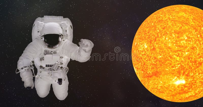 Astronaut in Outer Space Near the Sun Stock Image - Image of energy ...