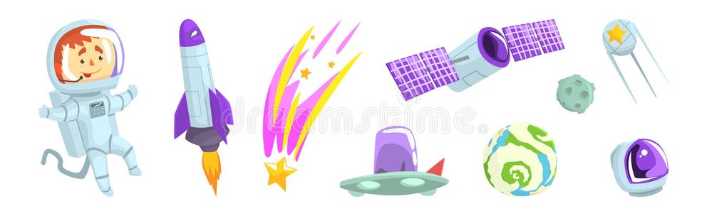 Astronaut Outer Space Object and Attribute Vector Set Stock Vector - Illustration of cosmos ...