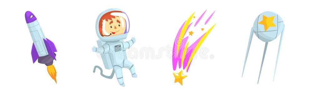Astronaut Outer Space Object and Attribute Vector Set Stock Vector - Illustration of element ...