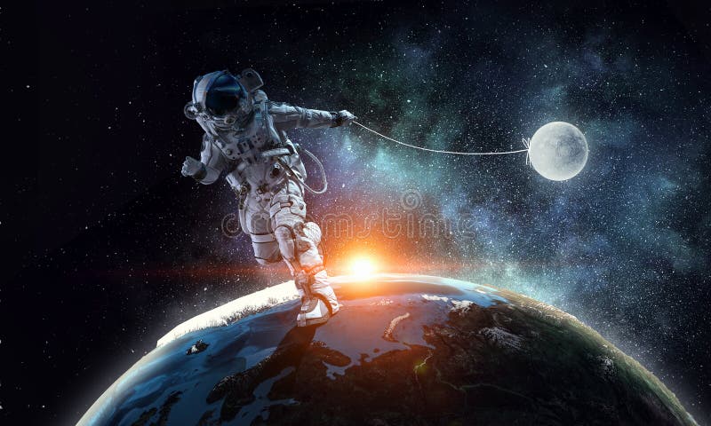 Fantasy Image with Spaceman Catch Planet. Mixed Media Stock ...