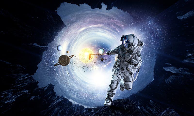Fantasy Image with Spaceman Catch Planet. Mixed Media Stock ...