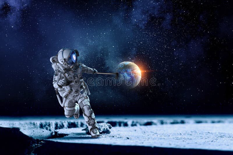Fantasy Image with Spaceman Catch Planet. Mixed Media Stock Image ...