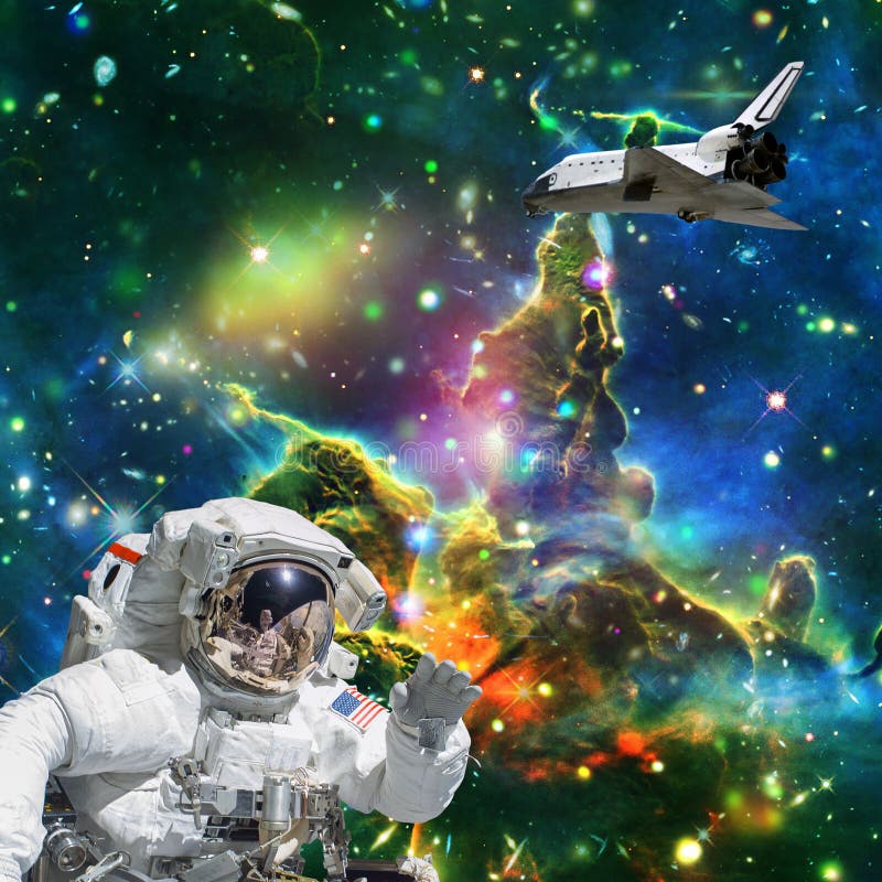 Astronaut in Outer Space. Shuttle on the Backdrop Stock Photo - Image ...