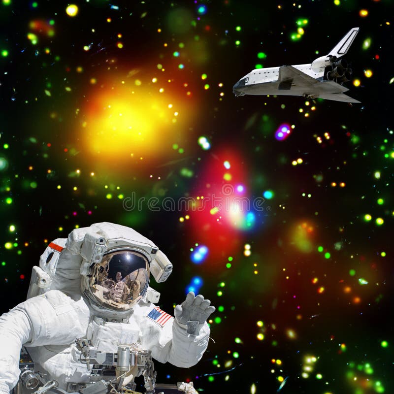 Astronaut in Outer Space. Shuttle on the Backdrop Stock Image - Image ...