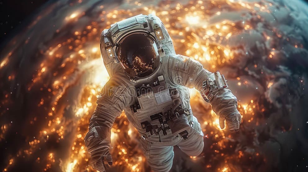 Astronaut in Outer Space Spaceman Do Spacewalk while Working for ...