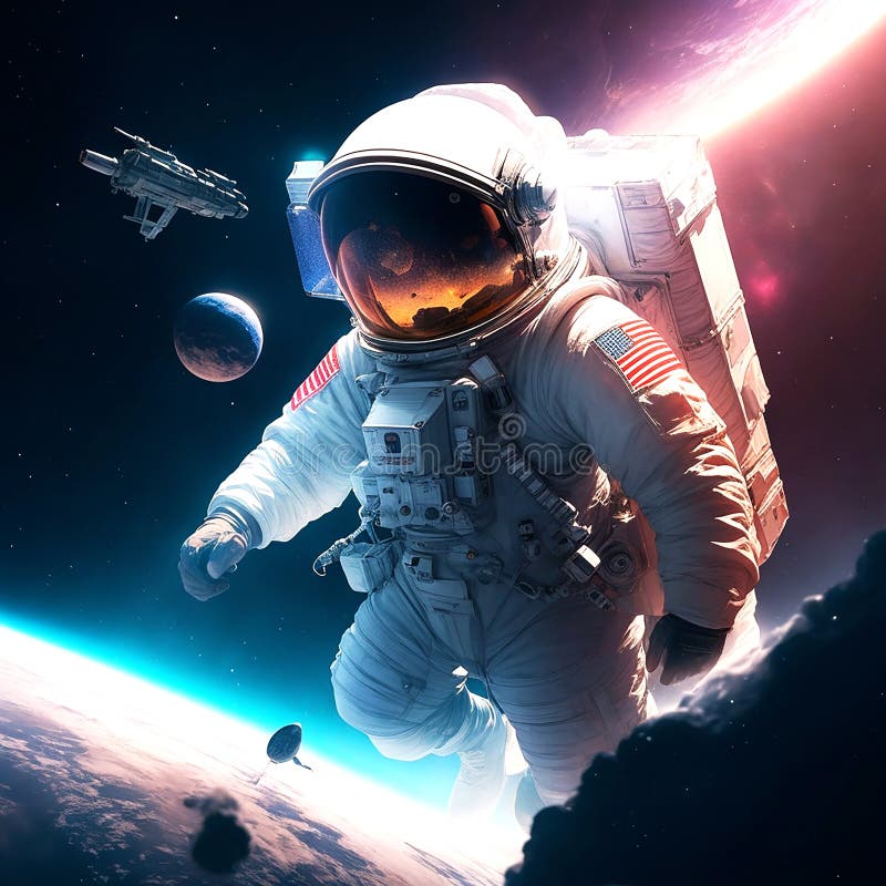 Astronaut in Outer Space. Spaceman in Spacesuit Stock Illustration ...