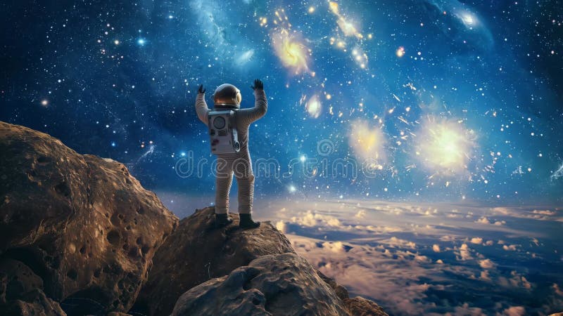 Astronaut in Outer Space Standing and Looking on Earth Stock Footage ...