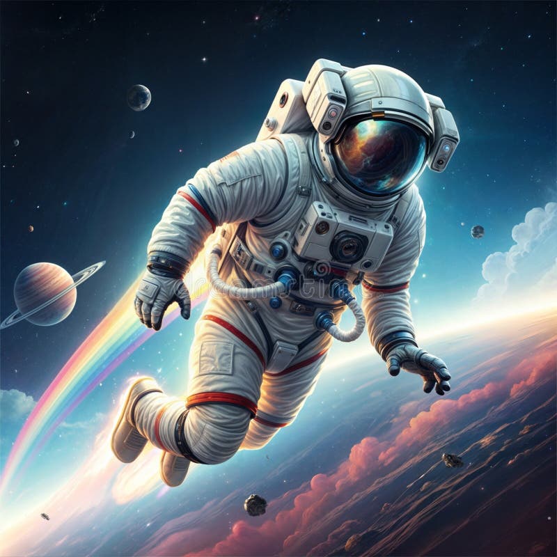 An Astronaut in Outer Space Template Design. Stock Illustration ...