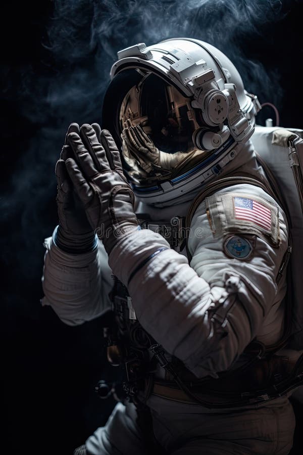An Astronaut in Outer Space To Pray To the Lord. Cosmonaut with His ...