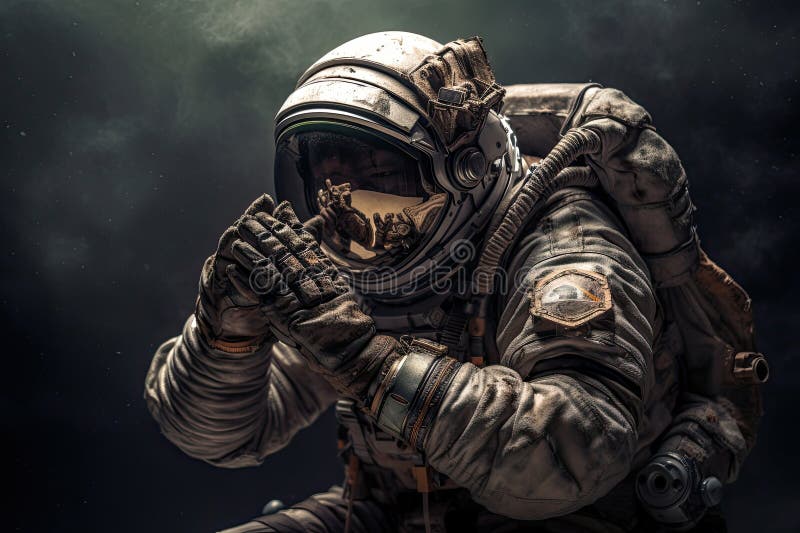 An Astronaut in Outer Space To Pray To the Lord. Cosmonaut with His ...