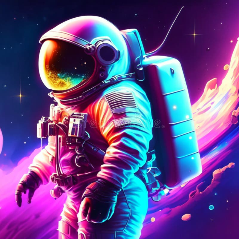 Astronaut in Outer Space. Vector Illustration in Neon Style Stock ...