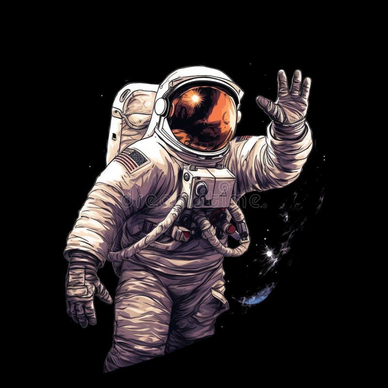 Astronaut in Outer Space Waving His Hand To the Camera. Stock ...