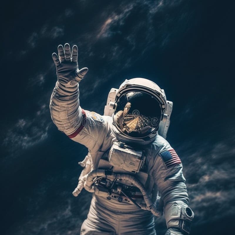 Astronaut in Outer Space Waving His Hand To the Camera. Stock ...