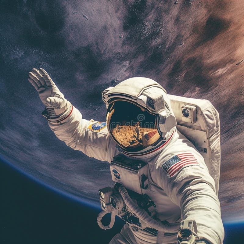 Astronaut in Outer Space Waving His Hand To the Camera. Stock ...