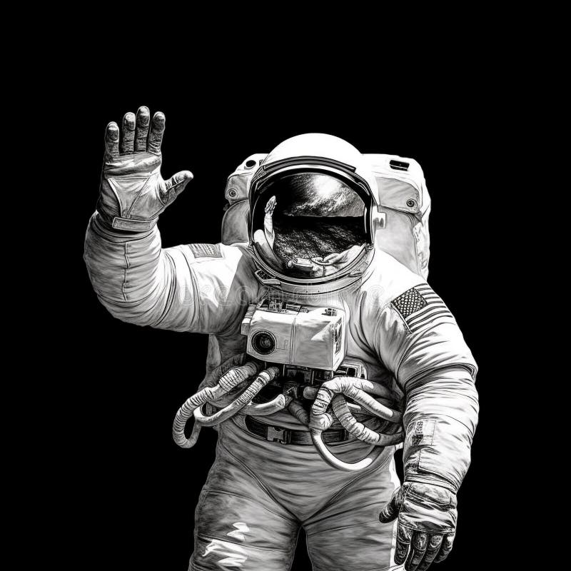 Astronaut in Outer Space Waving His Hand To the Camera. Stock ...