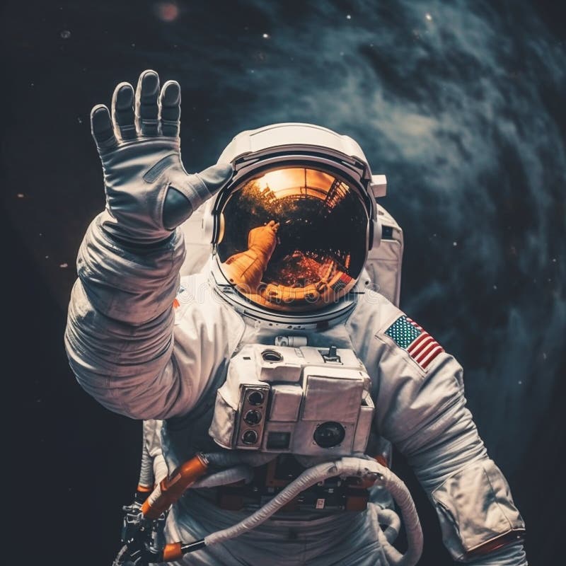 Astronaut in Outer Space Waving His Hand To the Camera. Stock ...