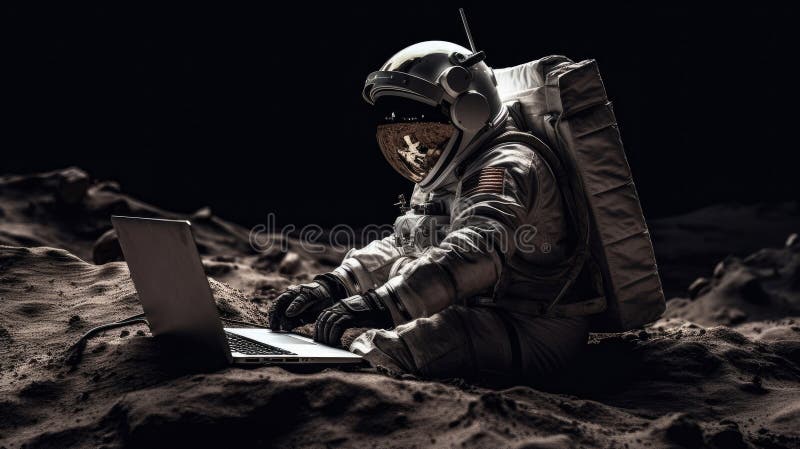 Astronaut in Outer Space Working on a Laptop. Generative AI Stock ... Astronaut in Outer Space Working on a Laptop. Generative AI Stock ...