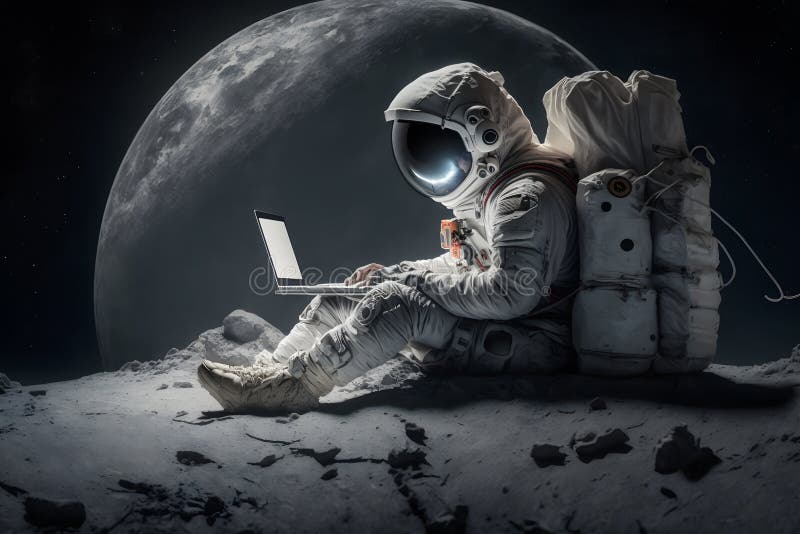 Astronaut in Outer Space Working on a Laptop. Neural Network AI ... Astronaut in Outer Space Working on a Laptop. Neural Network AI ...