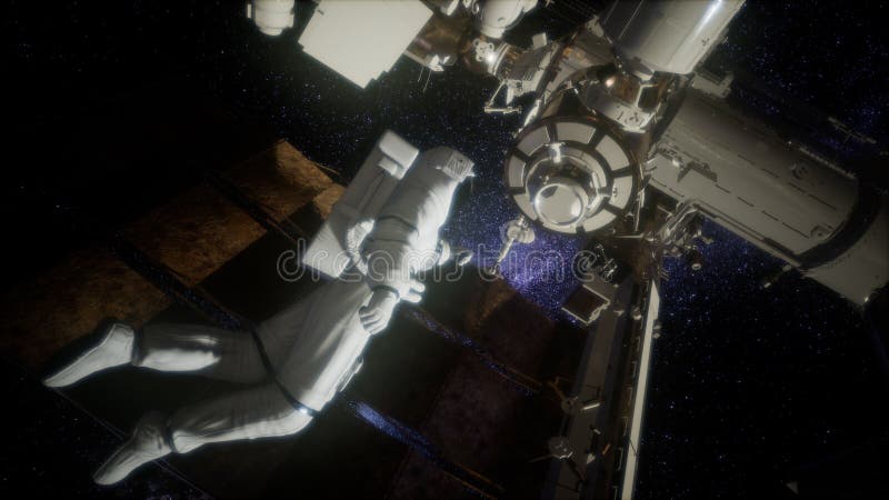 Astronaut Outside the International Space Station on a Spacewalk Stock ...