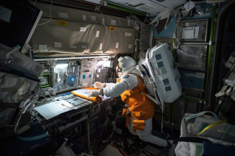 Astronaut Performing Emergency Medical Procedure in Space, Using ...