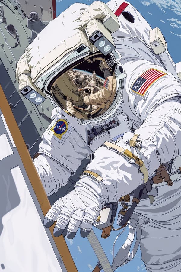 Astronaut Performing Maintenance on a Space Station, Illustrative Space ...