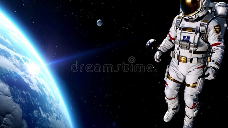 Astronaut Performing a Spacewalk while the Earth Shines in the ...