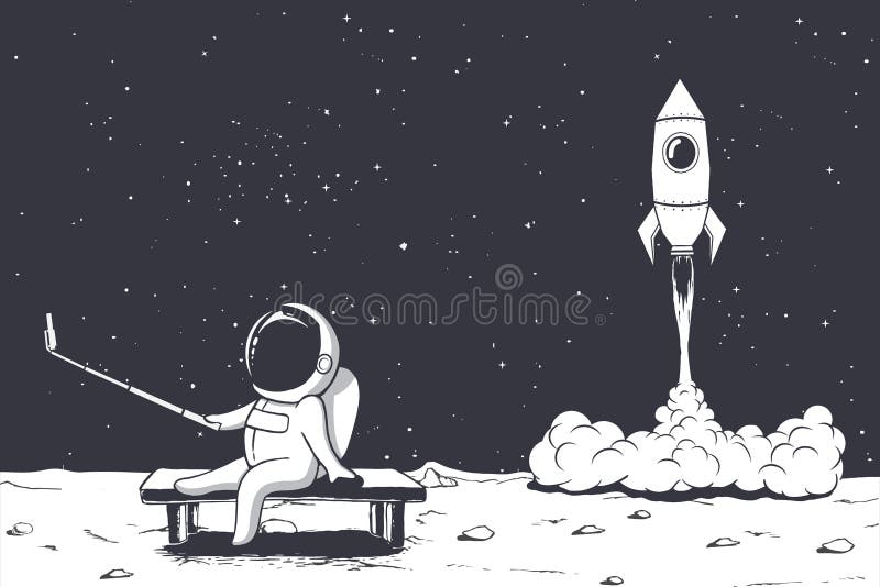 Astronaut Photographs Himself and Alien Stock Vector - Illustration of ... Astronaut Photographs Himself and Alien Stock Vector - Illustration of ...