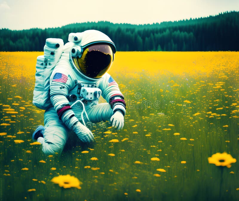 Astronaut Picking Flowers, Generative AI Illustration Stock ...
