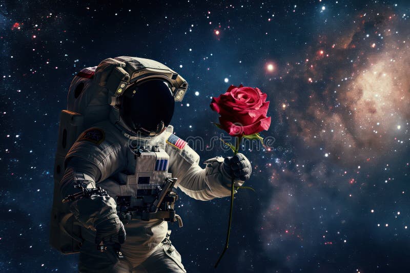 Astronaut a Piece of Red Rose Around Him in Space. Generative AI Stock ...