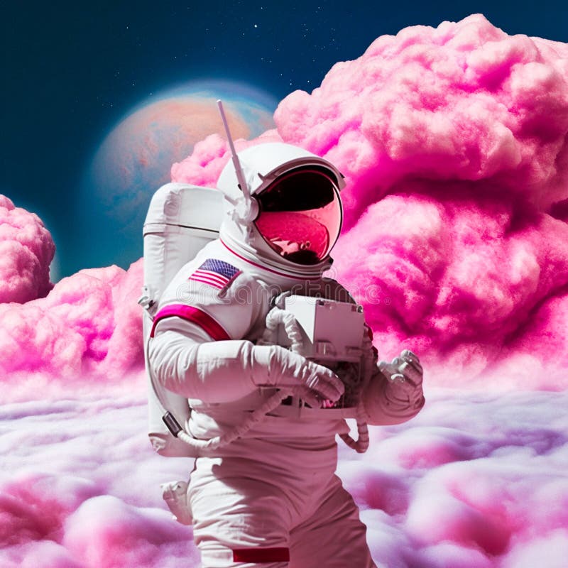 Astronaut in Pink Clouds Holding Cotton Wool. Generative AI Stock ...