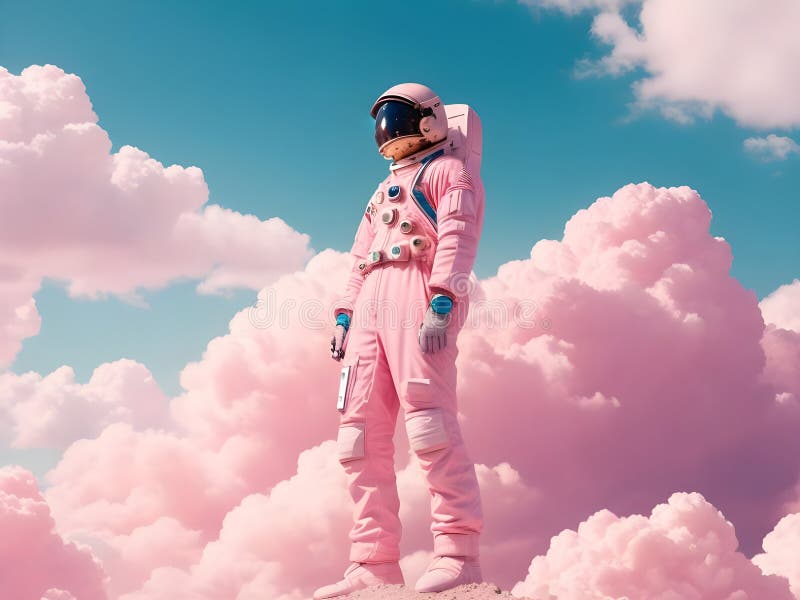 Astronaut in Pink Suit on Pink Clouds Stock Illustration - Illustration ...