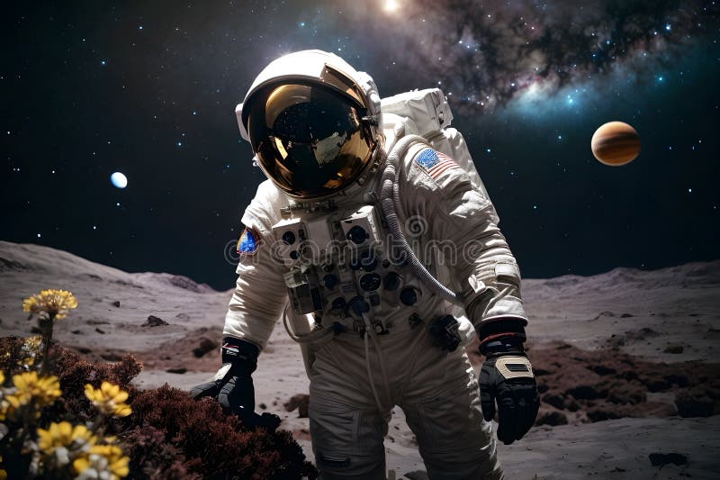 An Astronaut Walking on a Planet with an Amazing Background Stock Image ...