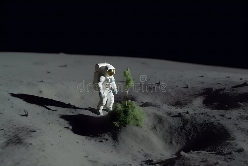 Astronaut Planting a Tree on the Moon or Mars. Neural Network AI ...