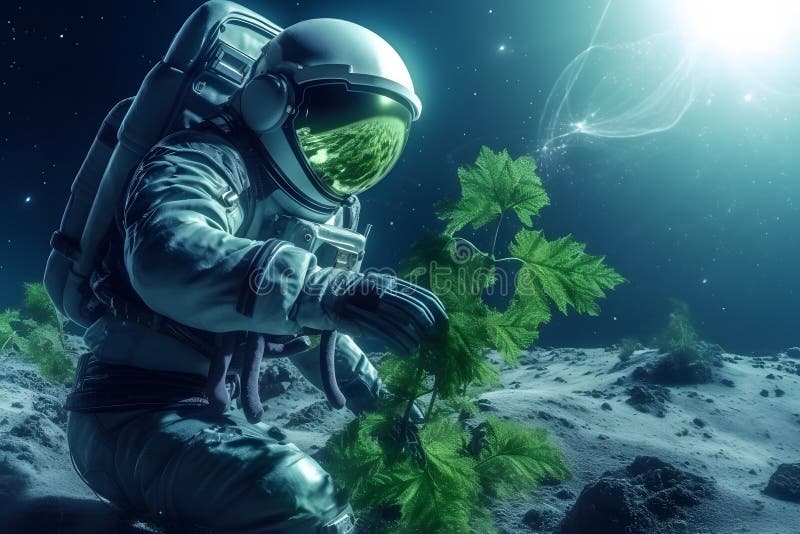 Astronaut Planting a Tree on the Moon or Mars. Neural Network AI ...