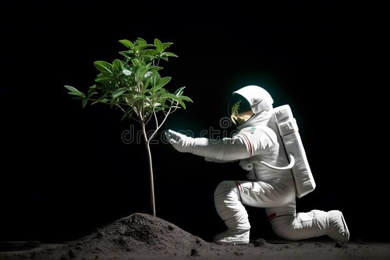 Astronaut Planting a Tree on the Moon or Mars. Neural Network AI ...