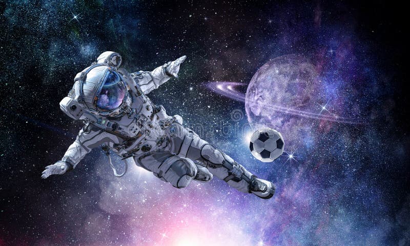 Astronaut play soccer game stock image. Image of male - 103032511
