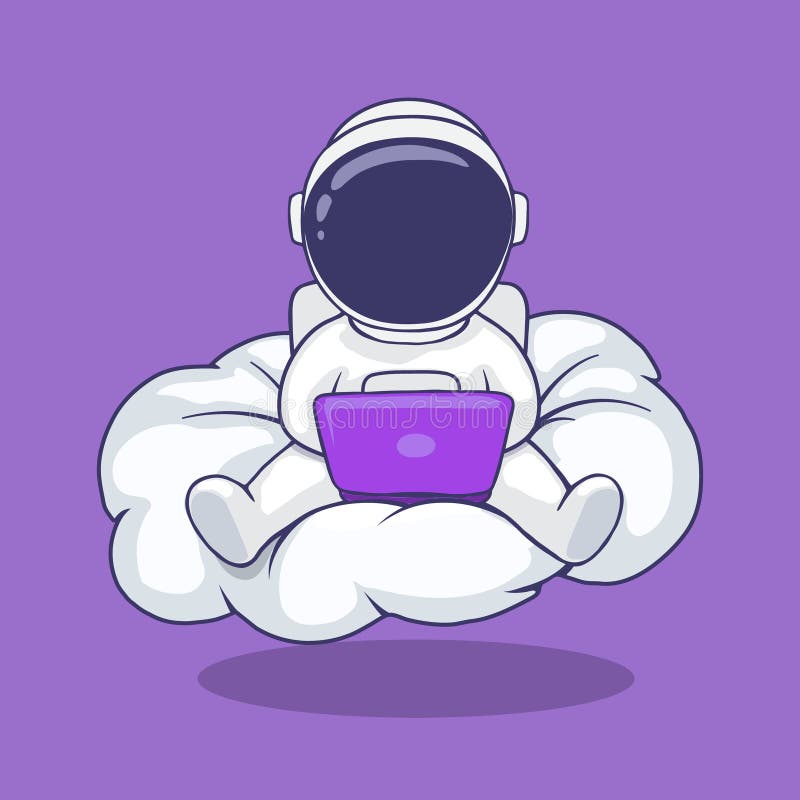 Astronaut Playing on Computer at the Cloud Stock Vector - Illustration ...
