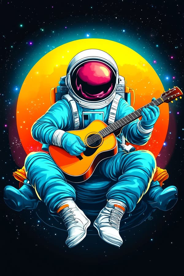 An Astronaut Playing Guitar in Space Stock Photo - Image of helmet ...