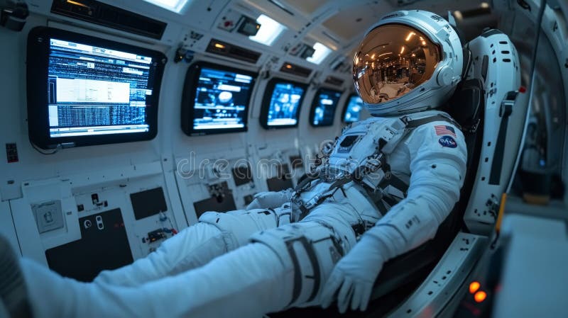 Astronaut Preparing for Launch in a Spacecraft with Advanced Control Systems, Showcasing the ...