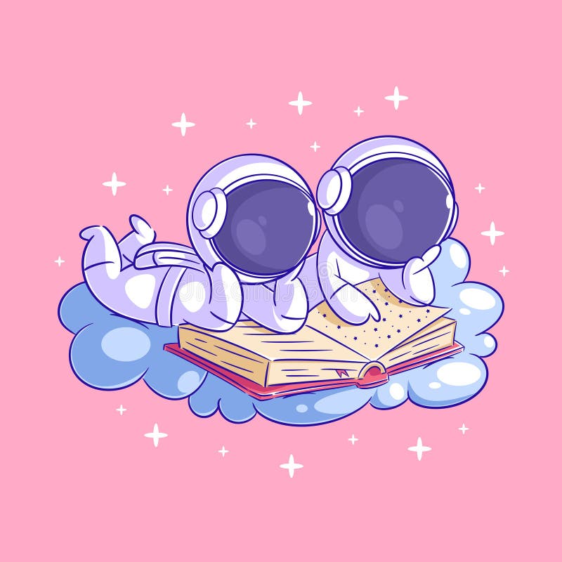 Astronaut is Reading a Book with Friends Stock Vector - Illustration of ...