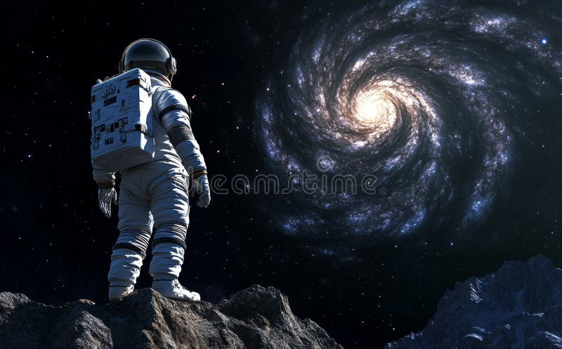 Astronaut and Realistic Galaxy in Deep Space. High Quality Digital ...