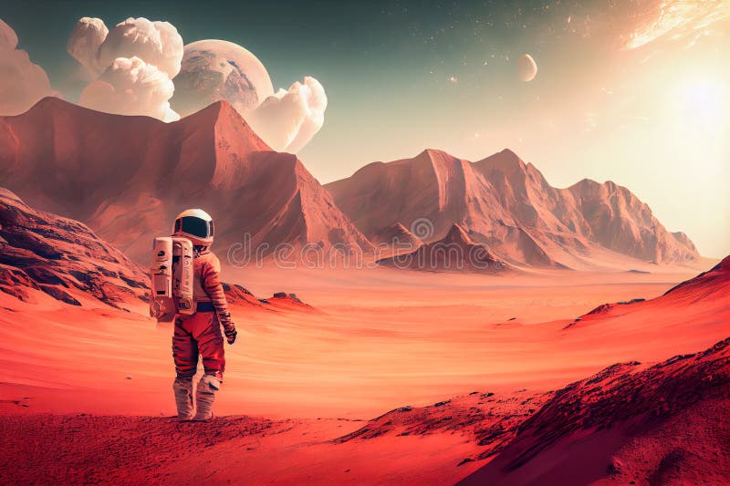 Astronaut on the Red Desert Planet. Generative AI, Generative, AI Stock ...