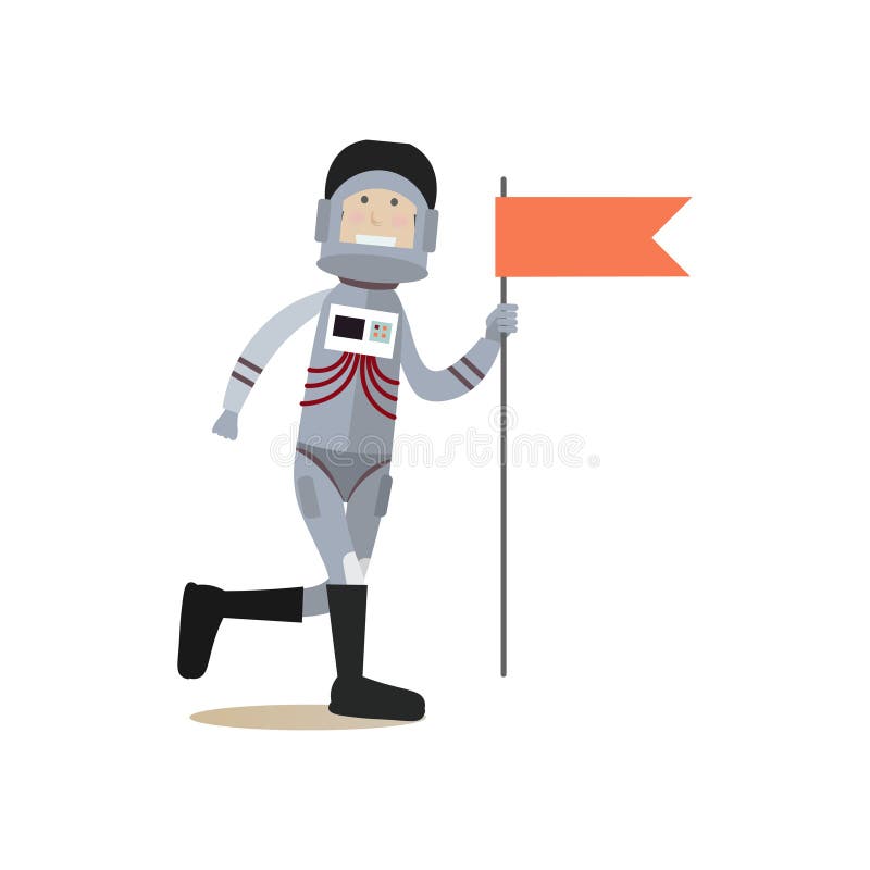 Astronaut with Red Flag Flat Vector Illustration Stock Vector ...