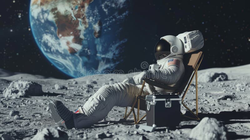 Astronaut Relaxing on the Moon. AI Generated Stock Photo - Image of ...