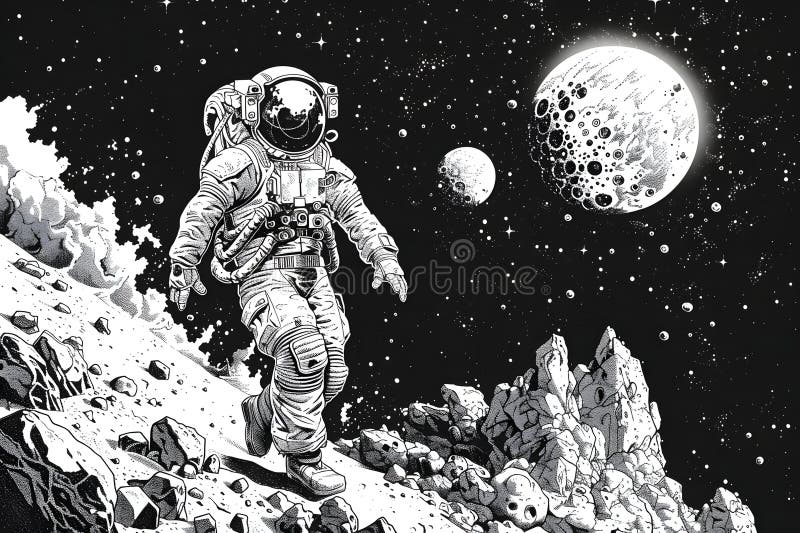 Astronaut on Remote Planet. Space Exploration Concept Stock ...