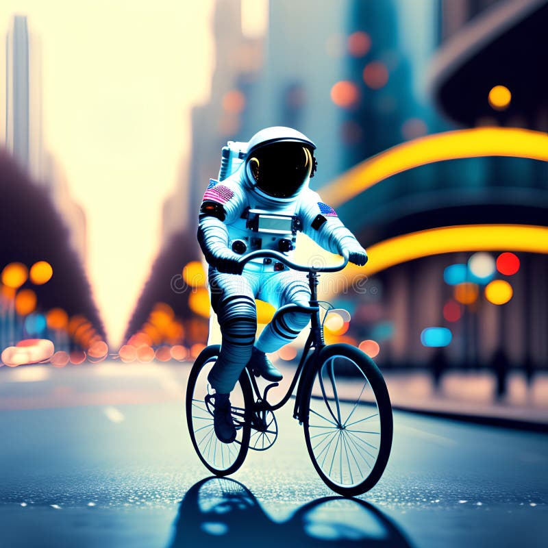 Astronaut Riding Bicycle, Generative AI Illustration Stock Illustration ...