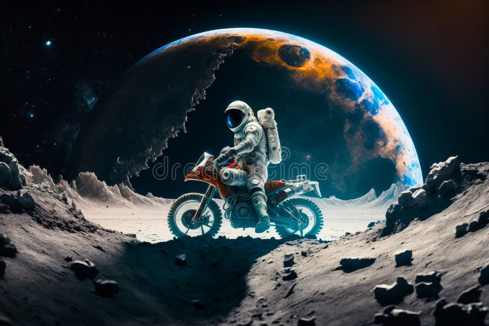 An Astronaut Riding Motorcycle on the Moon. Generative AI Stock ...