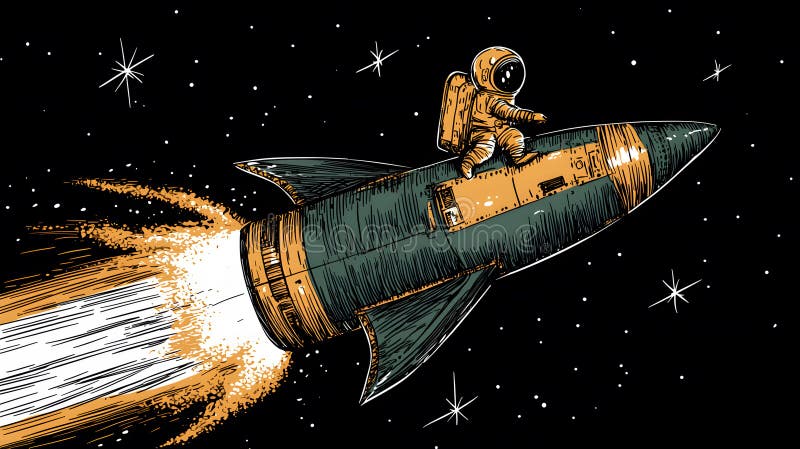 Astronaut Riding a Rocket through Space Stock Illustration ...